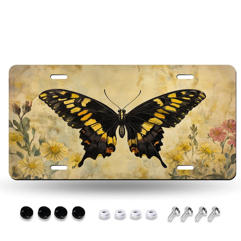 Butterfly with Black and Yellow Wings License Plate Frame, Decorative ...
