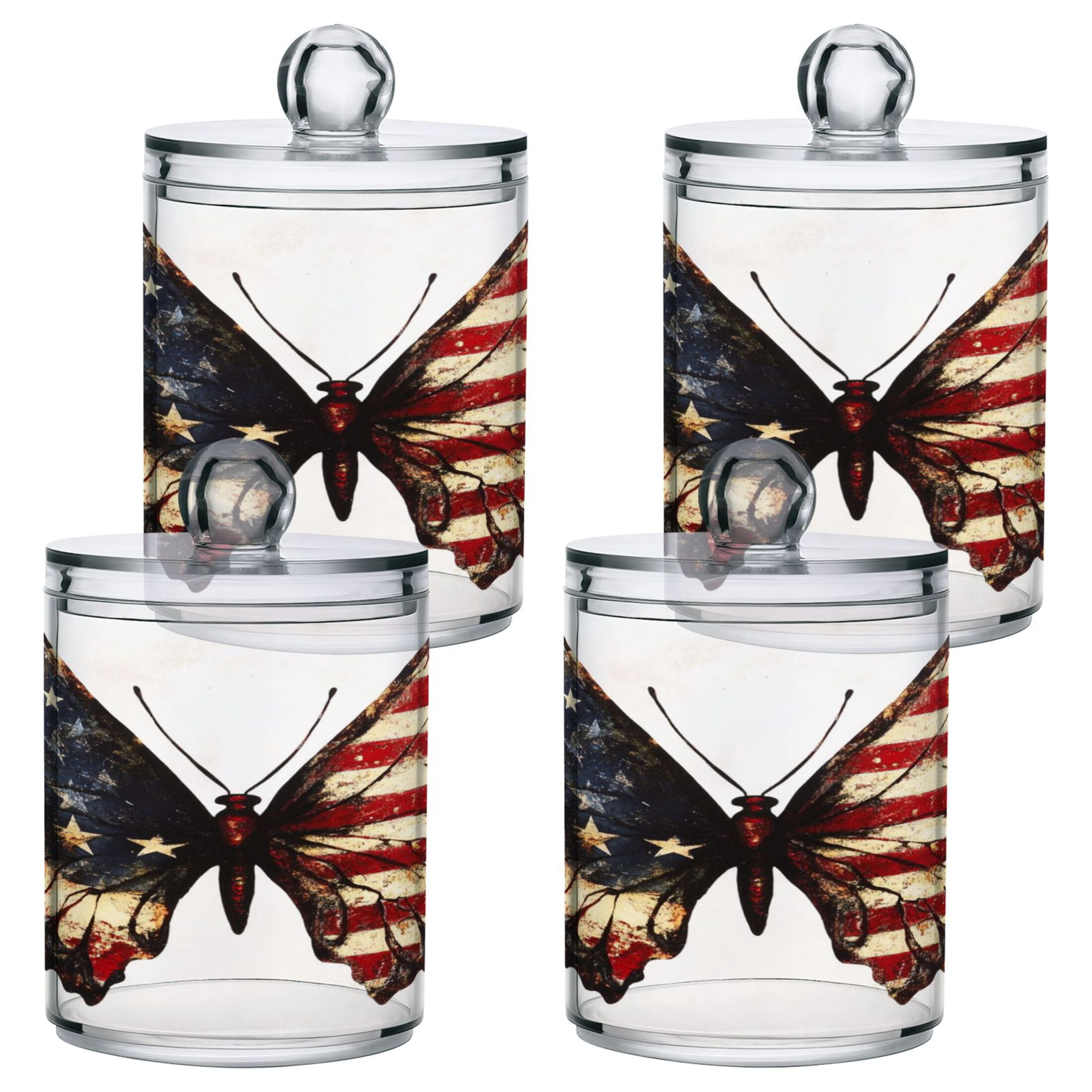 Butterfly with Flag Pattern Retro Translucent Plastic Cans Storage ...