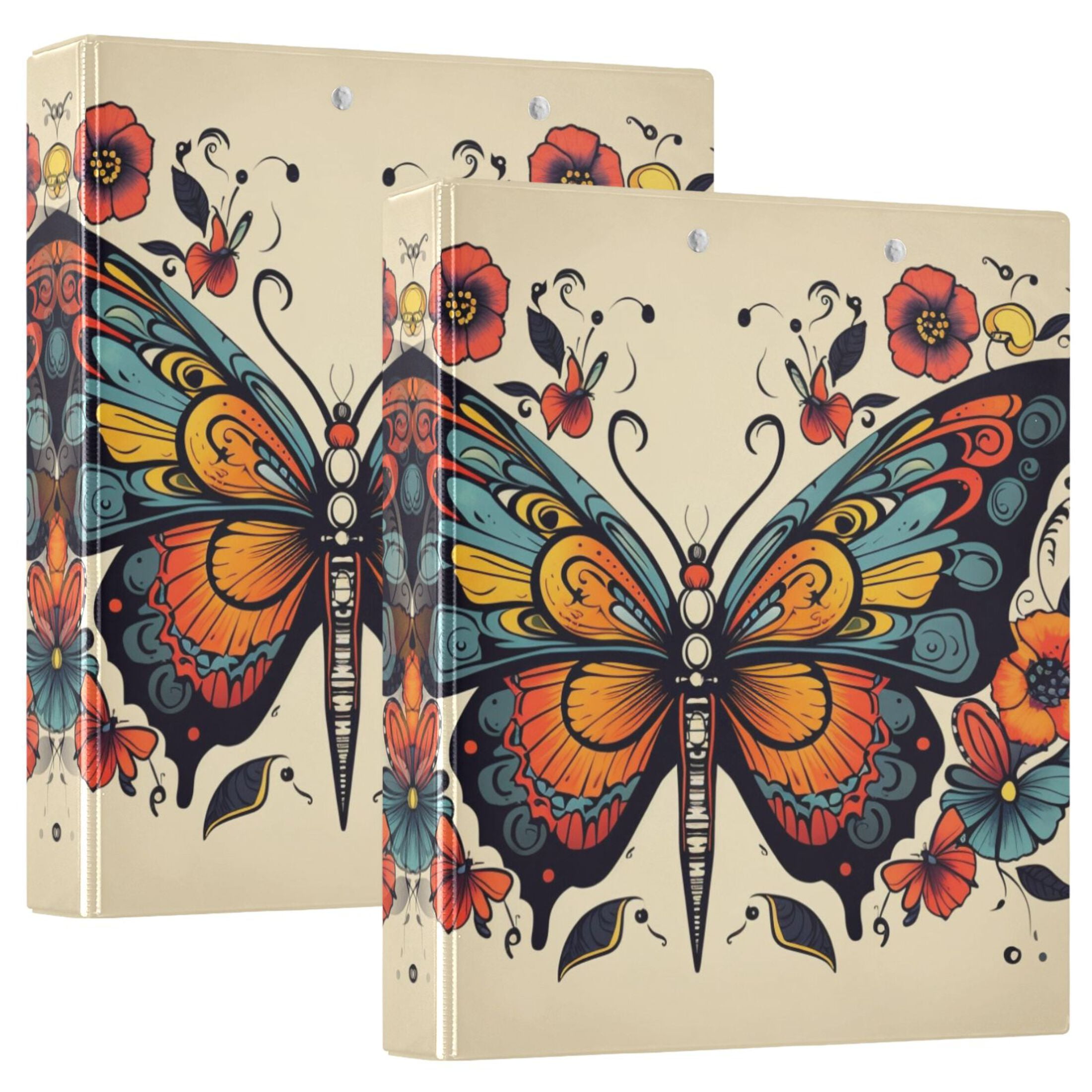 Butterfly with Flowers Floral Hardcover 3 Ring Binder 1.5 inch Round ...