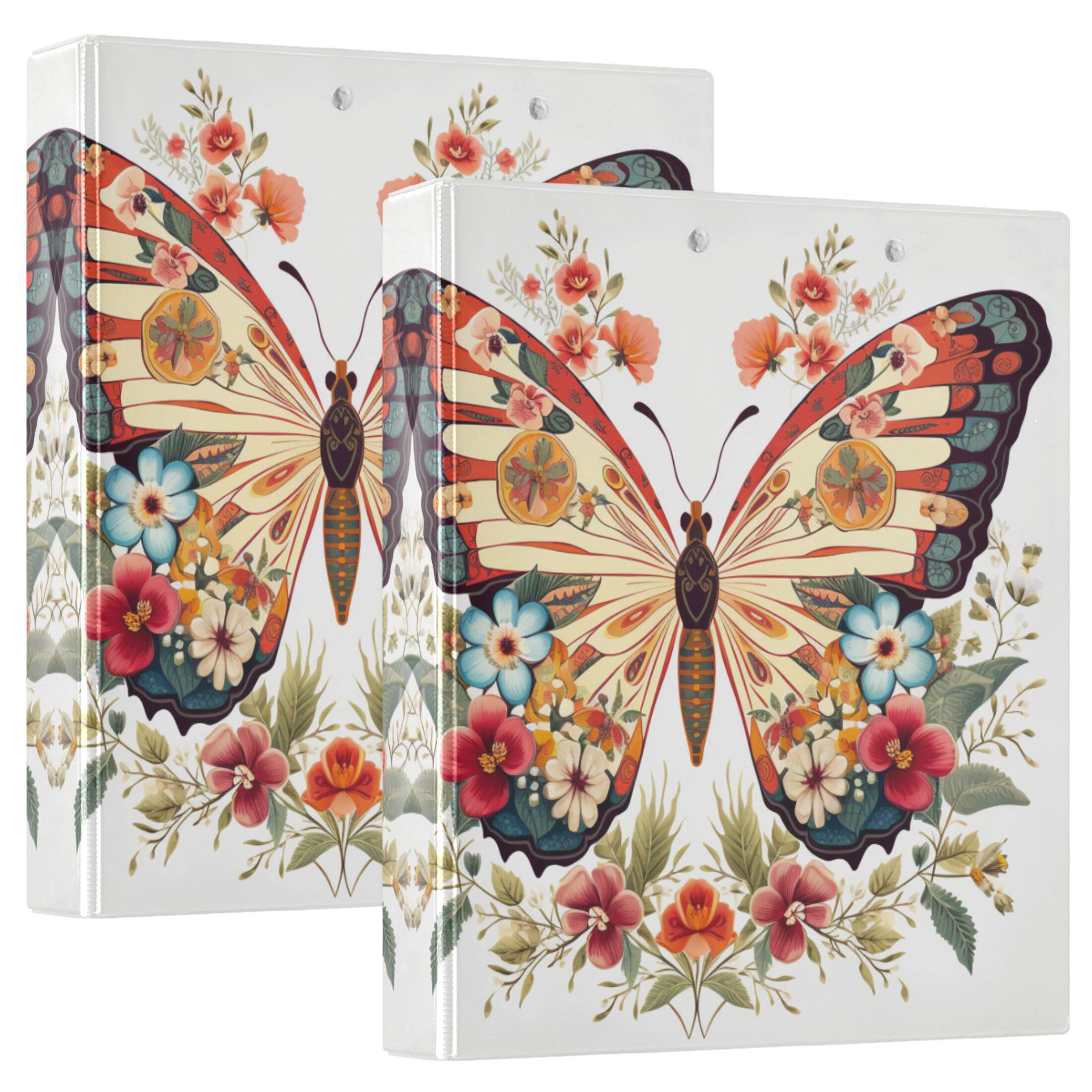 Butterfly with Flowers Hardcover 3 Ring Binder 1.5 inch Round Rings ...