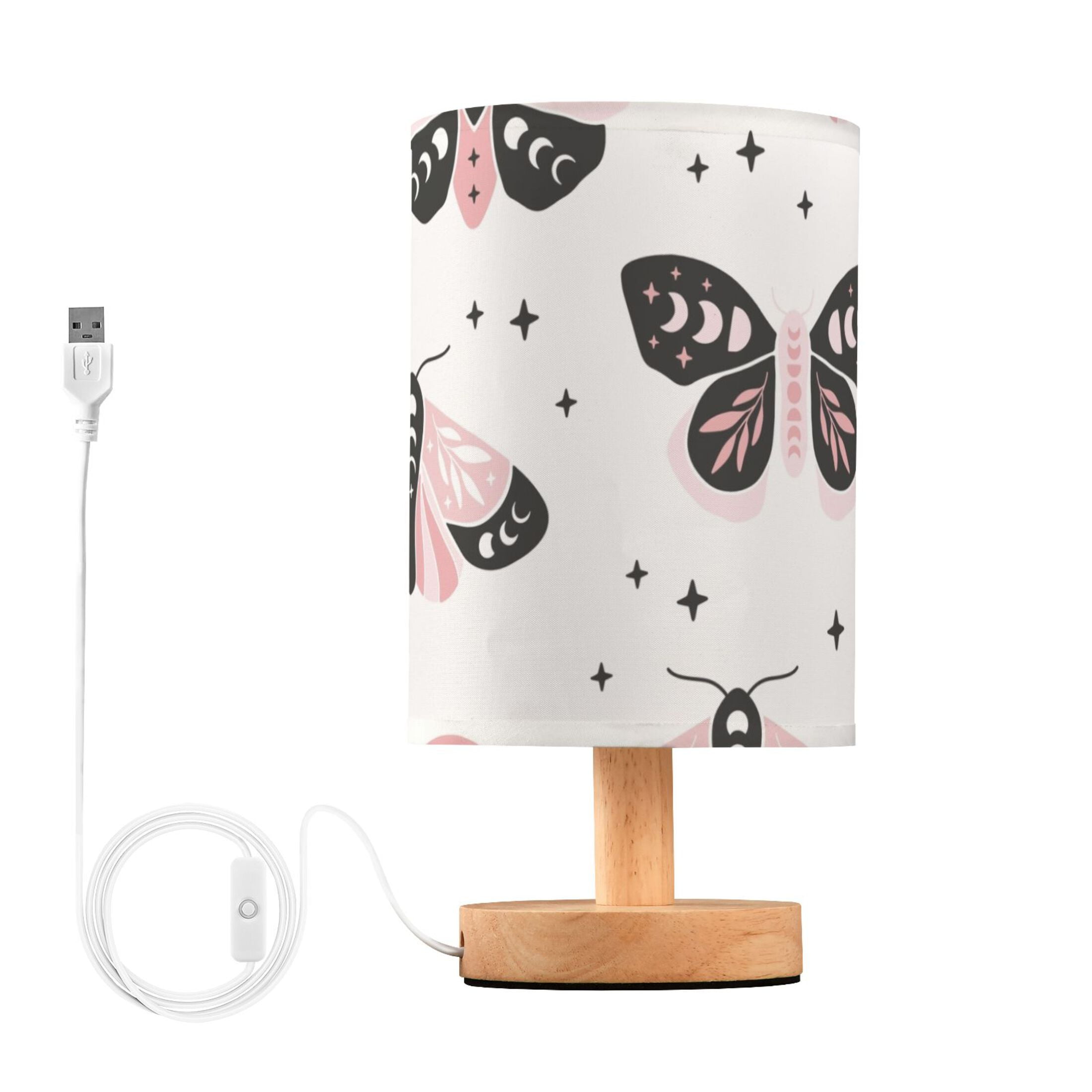 Butterfly with Moon and Stars Pink Bedside Table Lamp LED Warm Lights ...