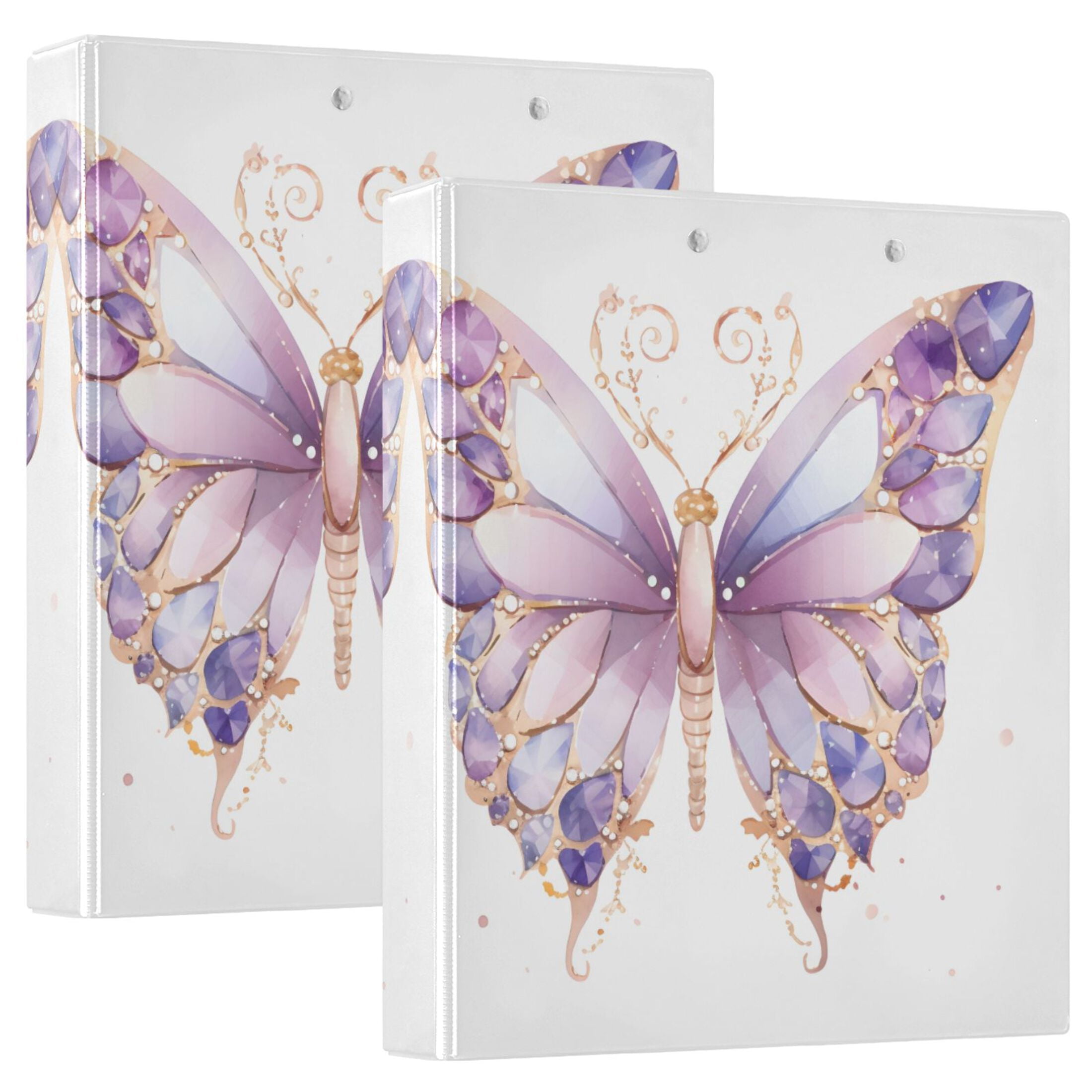 Butterfly with Purple Hardcover 3 Ring Binder 1.5 inch Round Rings with ...