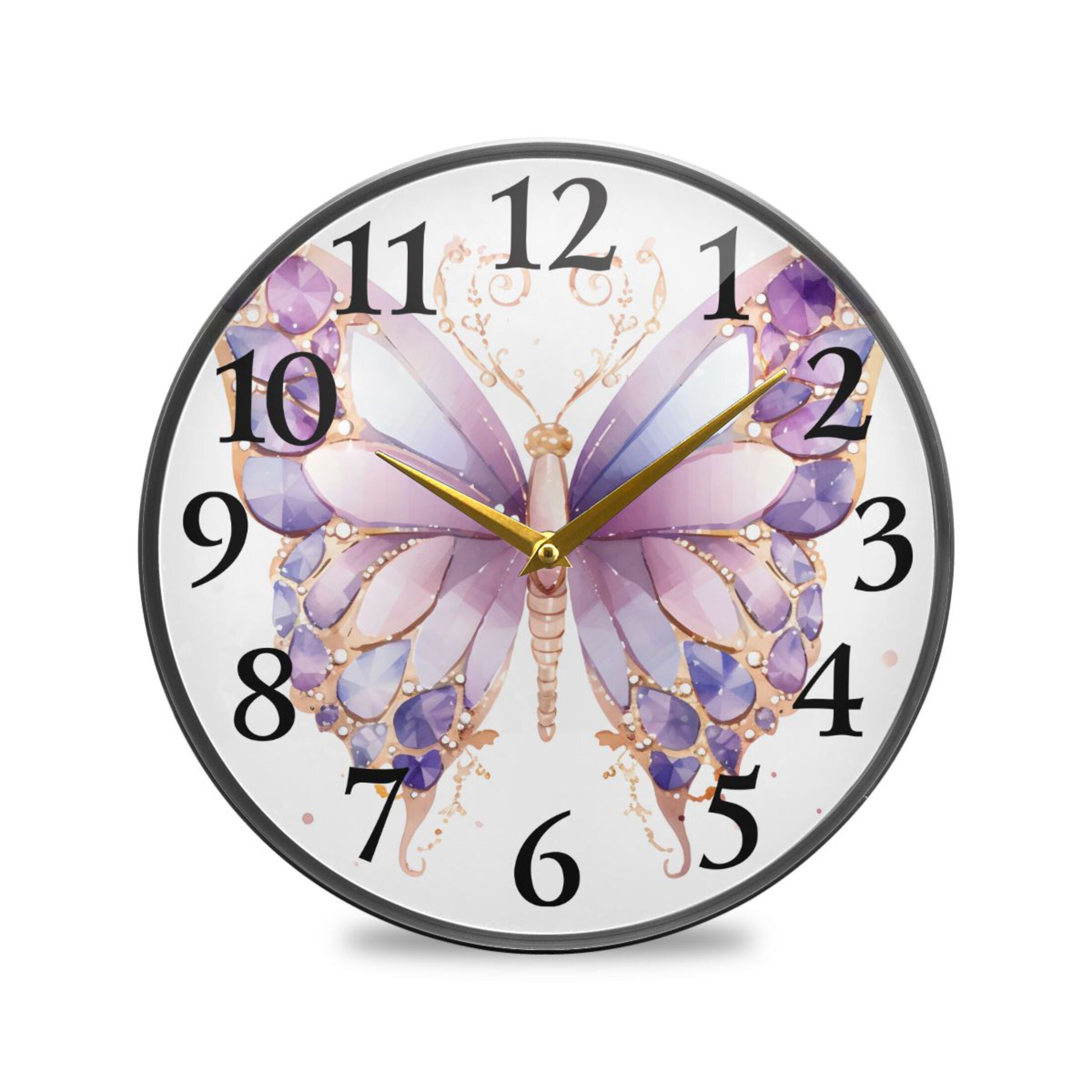 Butterfly with Purple Wall Clocks Battery Operated 9.5 Inch Round Clock ...