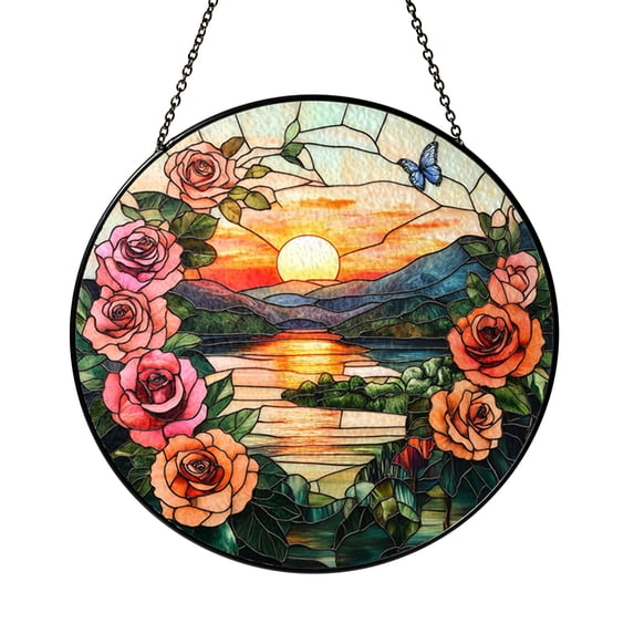 Butterfly with Rose Flowers Stained Glass Window Hanging - Walmart.com