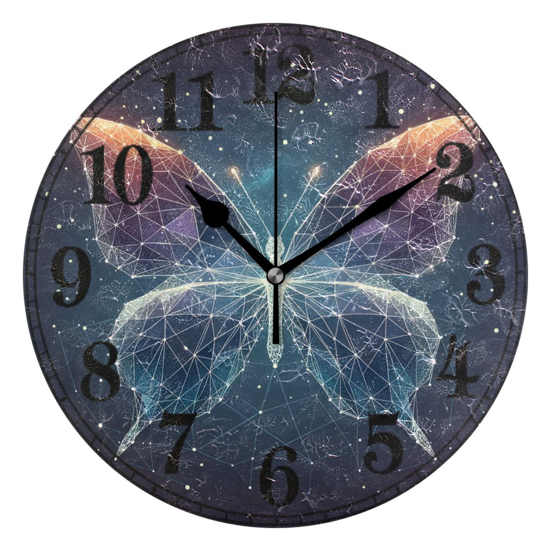 Butterfly with Starry Silent Wall Clock 10" Non-Ticking Battery Clock ...