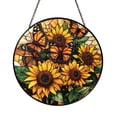 Butterfly with Sunflower Scene Stained Glass Style Window Art, Cheerful ...