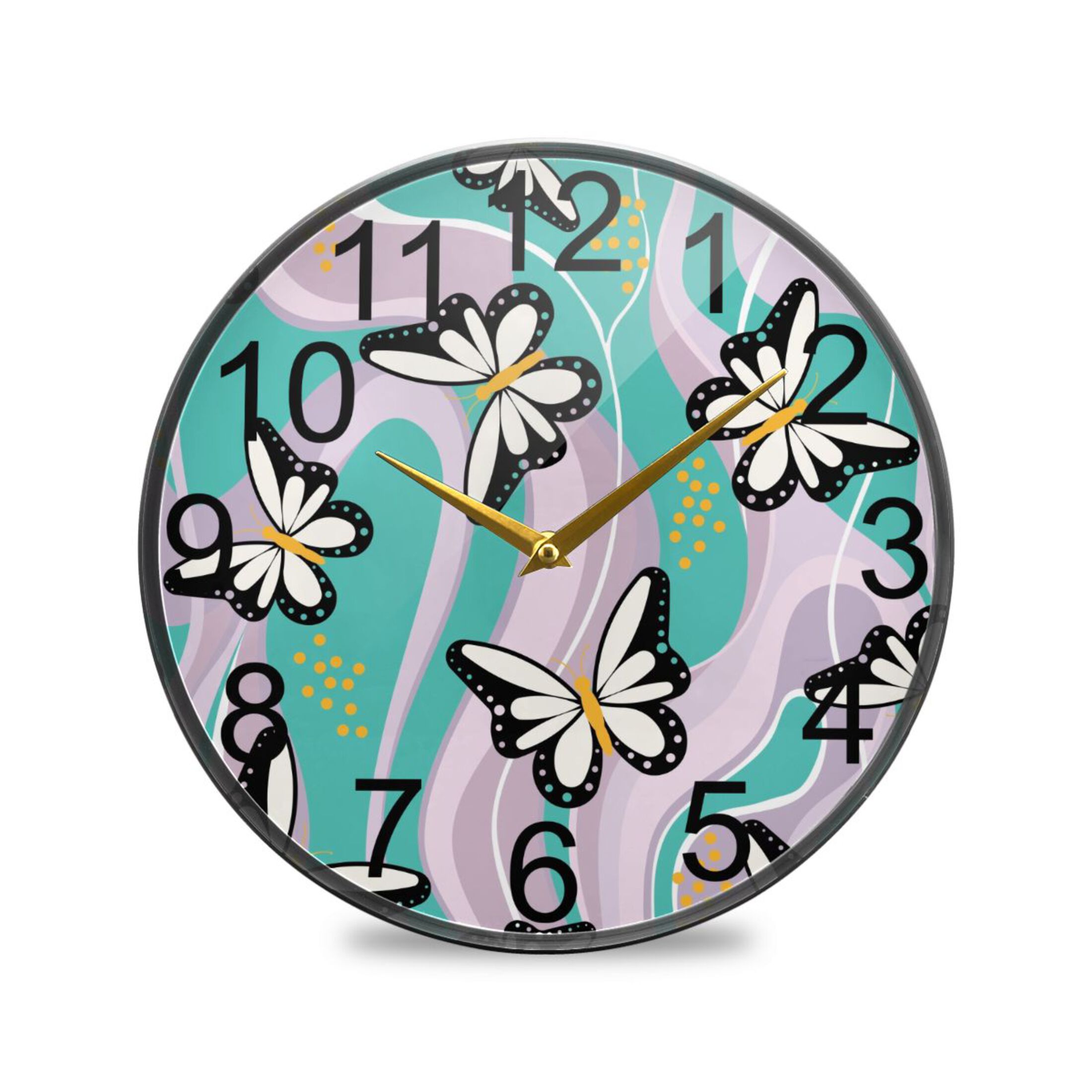 Butterfly with Wavy Pattern Acrylic Wall Clocks Quiet Round Clock ...