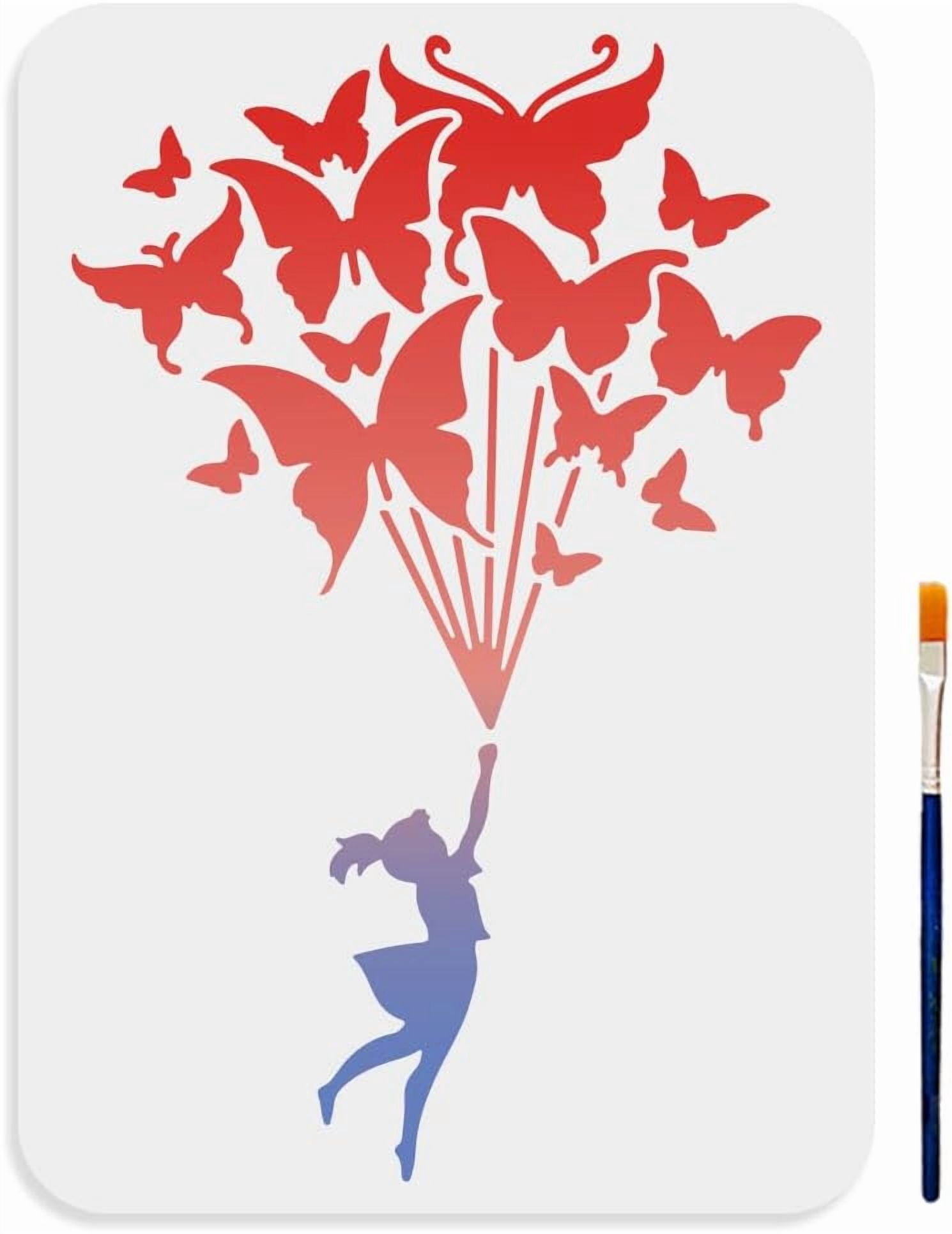 Butterfly women Stencil 11.7×8.3inch Large women Flying in the Sky ...