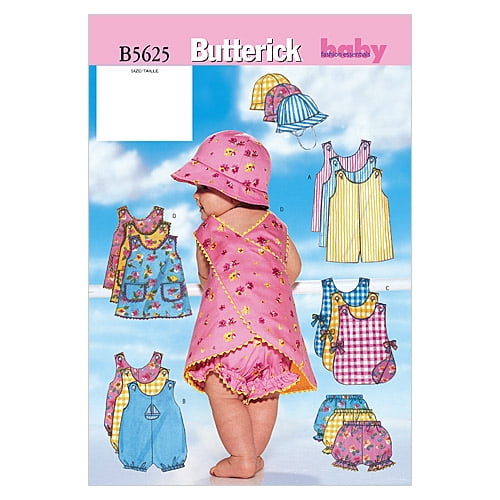 Butterick Baby Sewing Pattern 5625 - Jumpsuit, Dress, Shorts & Hat ...