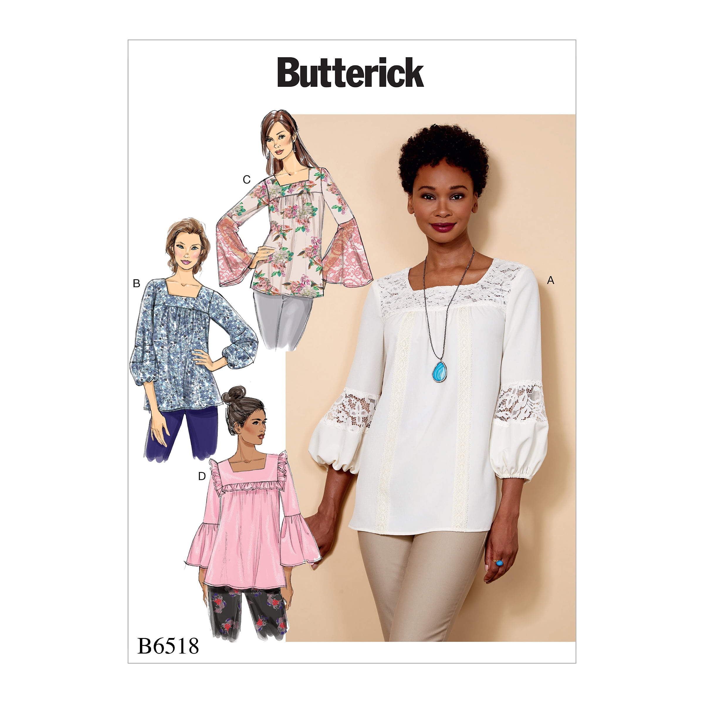 Butterick Pattern Misses' Top-6-8-10-12-14 - Walmart.com