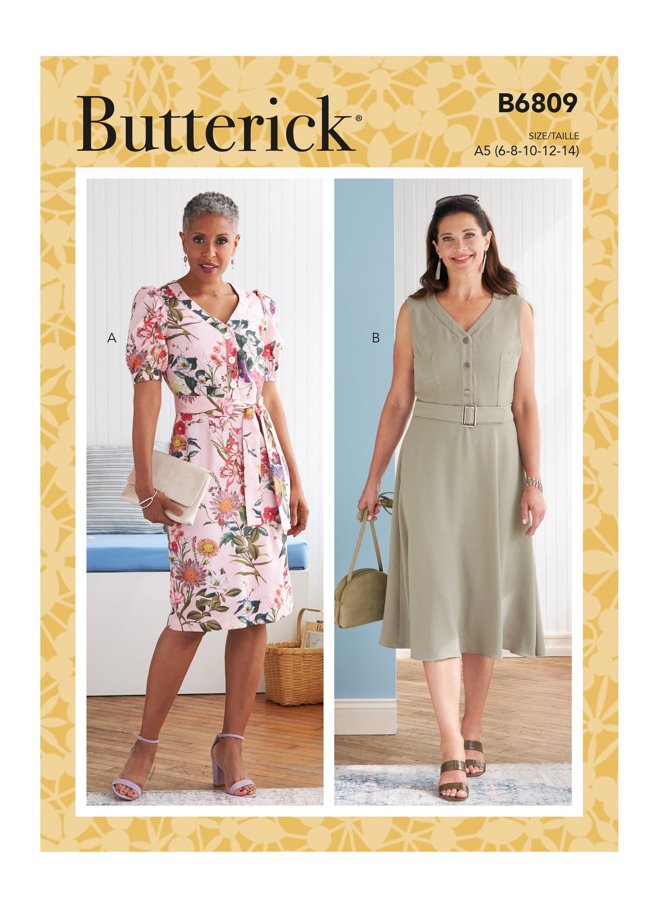 Butterick Sewing Pattern 6809 - Misses' Dress, Sash & Belt with A/B, C ...