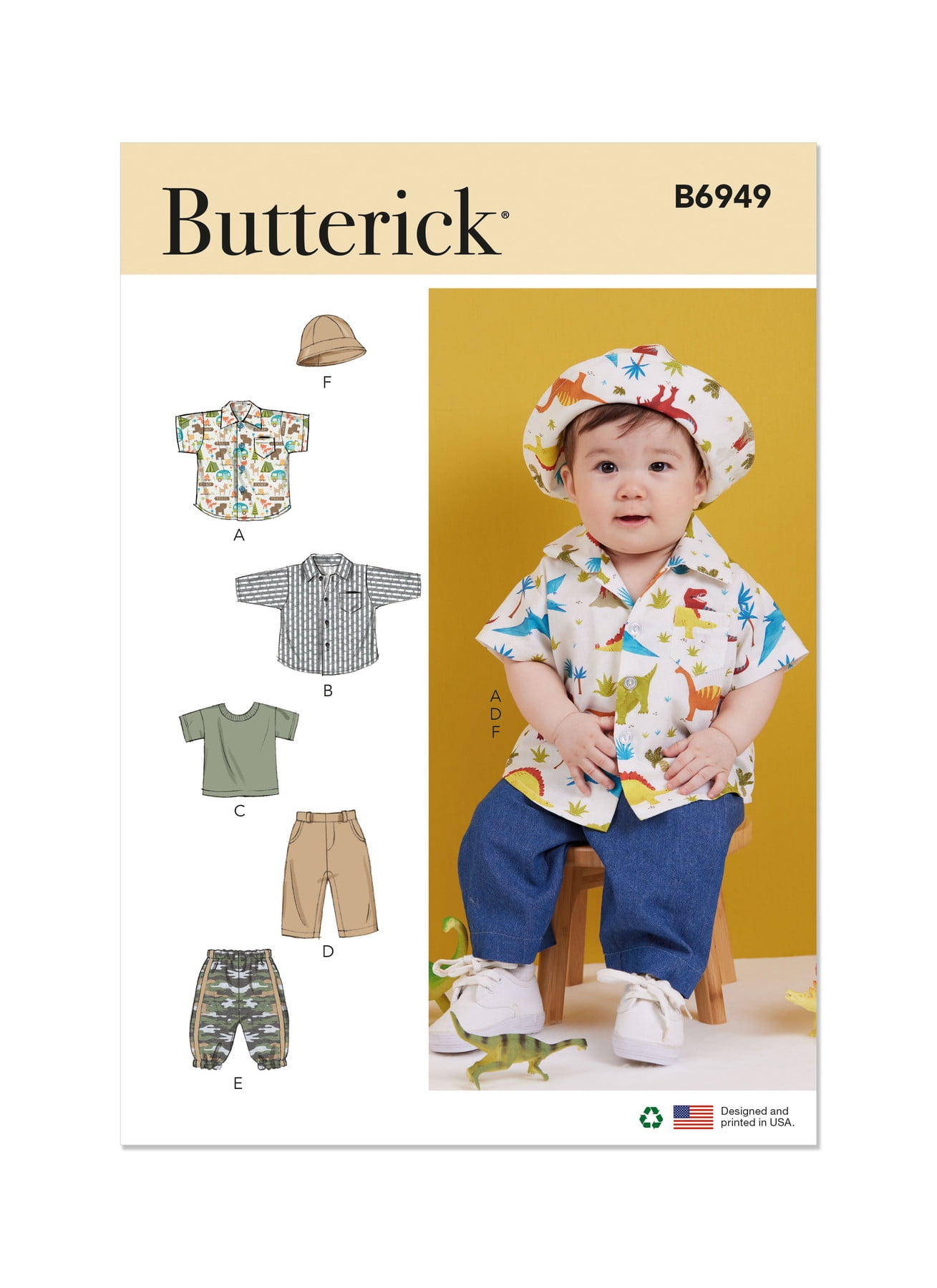 Butterick Babies' Clothes Sewing Pattern 6949 - Shirts, T-Shirt, Pants ...