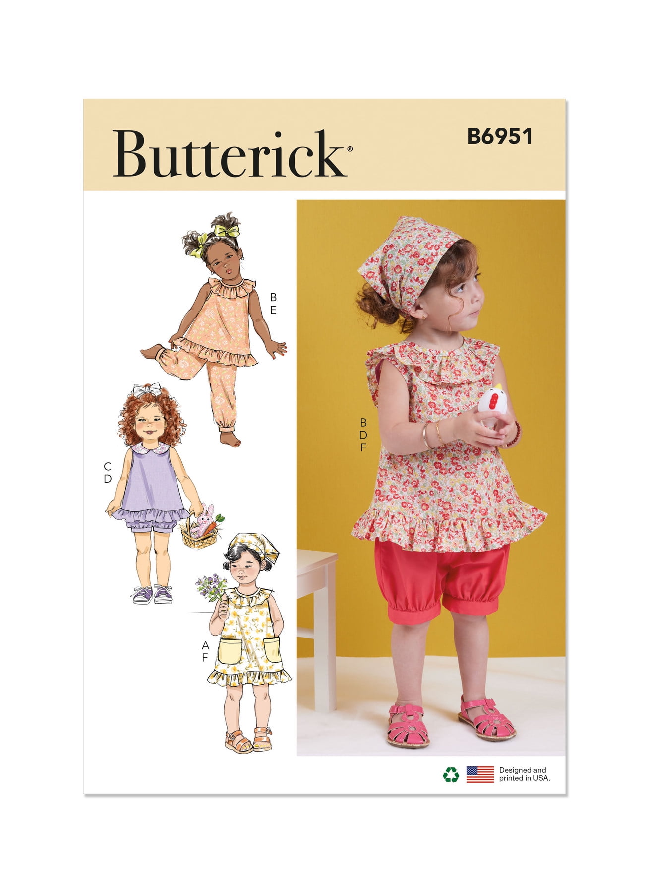 Butterick Sewing Pattern 6951 - Toddlers' Dress, Tops, Shorts, Pants ...