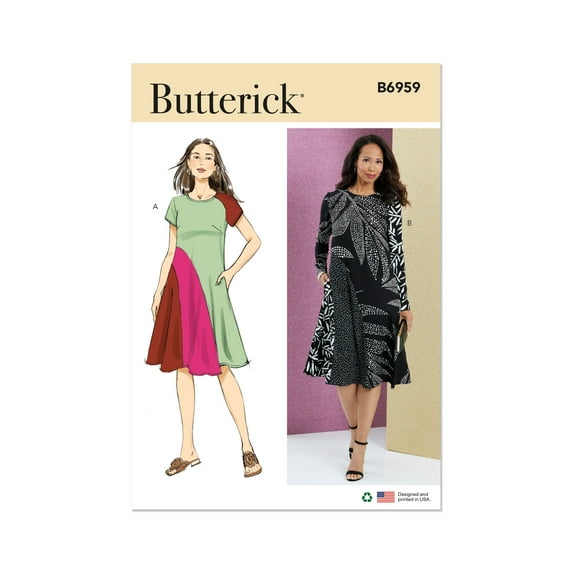 Butterick Sewing Pattern 6959 - Misses' Dress with Short and Long Sleeves, Size: B5 (8-10-12-14 ...