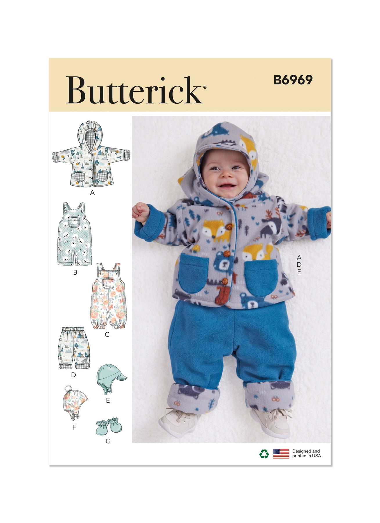 Butterick Sewing Pattern 6969 - Infants' Jacket, Overalls, Pants, Hats ...