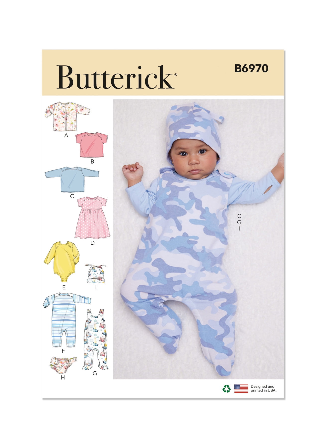 Butterick Infants' Sewing Pattern 6970, Jacket, Tops, Dress, Rompers ...