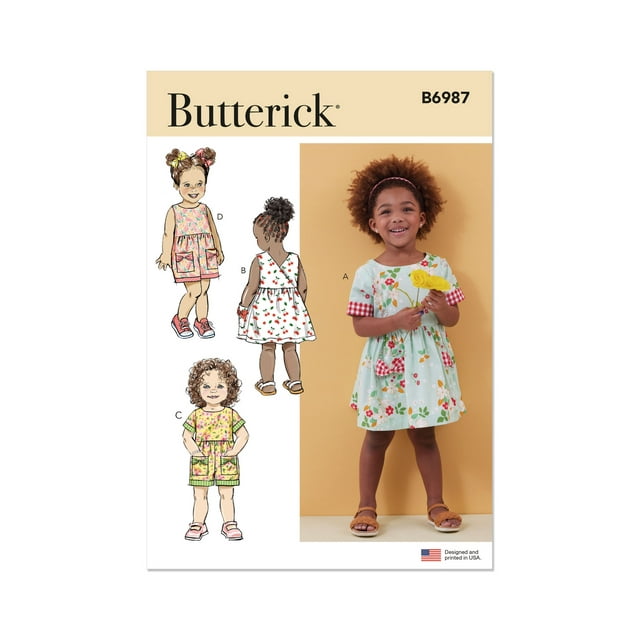 Butterick Sewing Pattern 6987 - Toddlers' Dresses and Rompers, Size: A ...