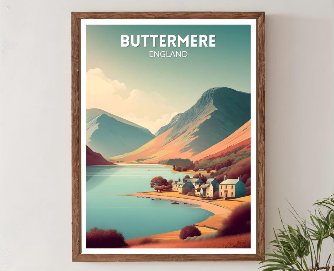 Buttermere England Retro Travel Mid Century Modern Vintage Landscape ...