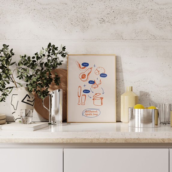 Butternut Squash Soup, Comfort Food Print, Retro Kitchen Wall Art ...