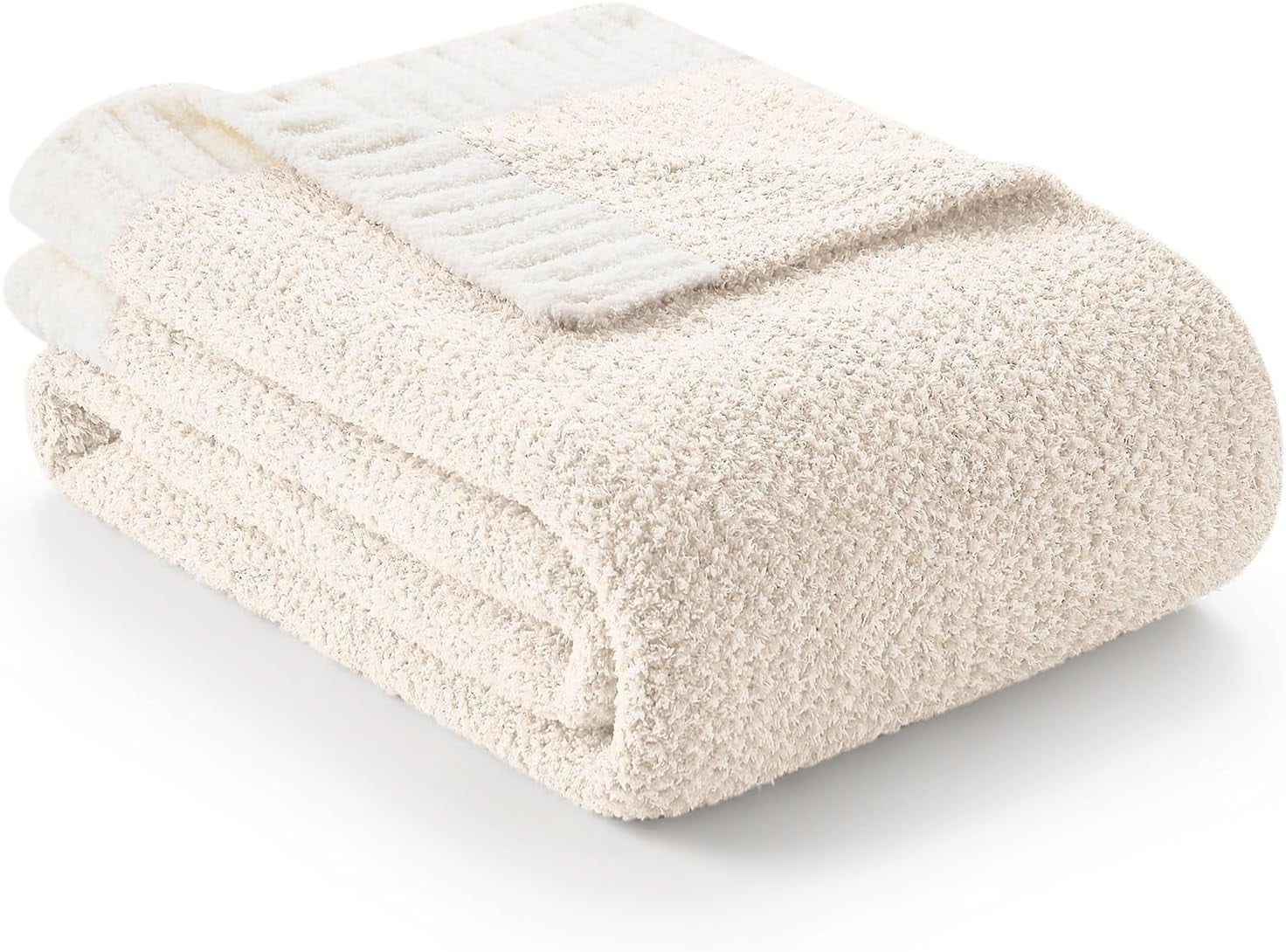 Buttery Ivory Throw Blanket for Couch, Reversible Super Soft Knitted ...