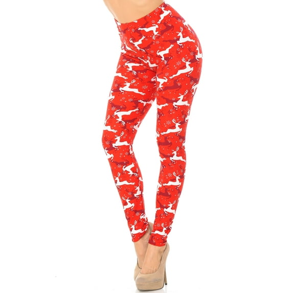 Buttery Soft Ruby Red Leaping Reindeer Christmas Plus Size Leggings ...