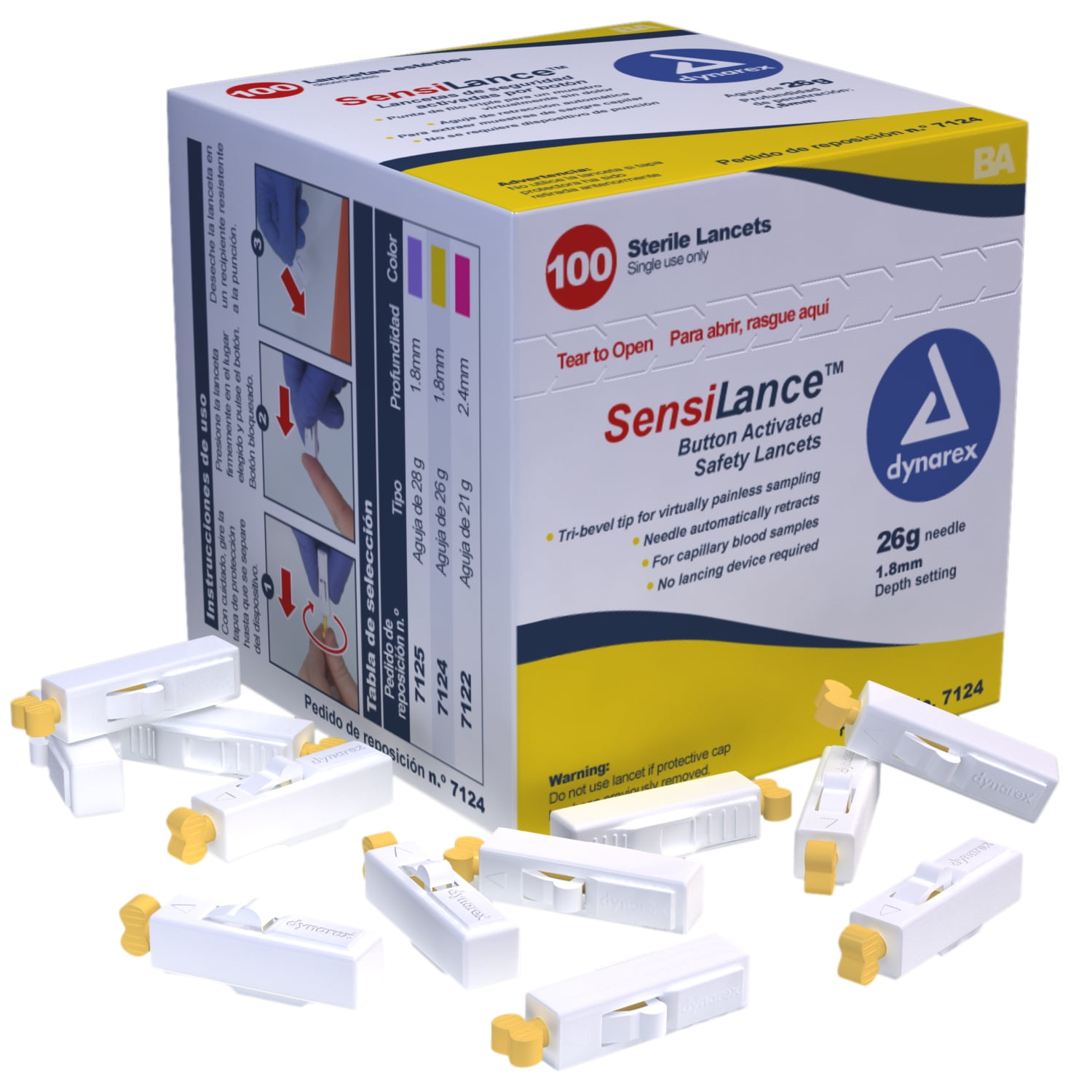 Button Activated Safety Lancets Sterile 26 gauge - 1.8 mm Depth 1 box ...