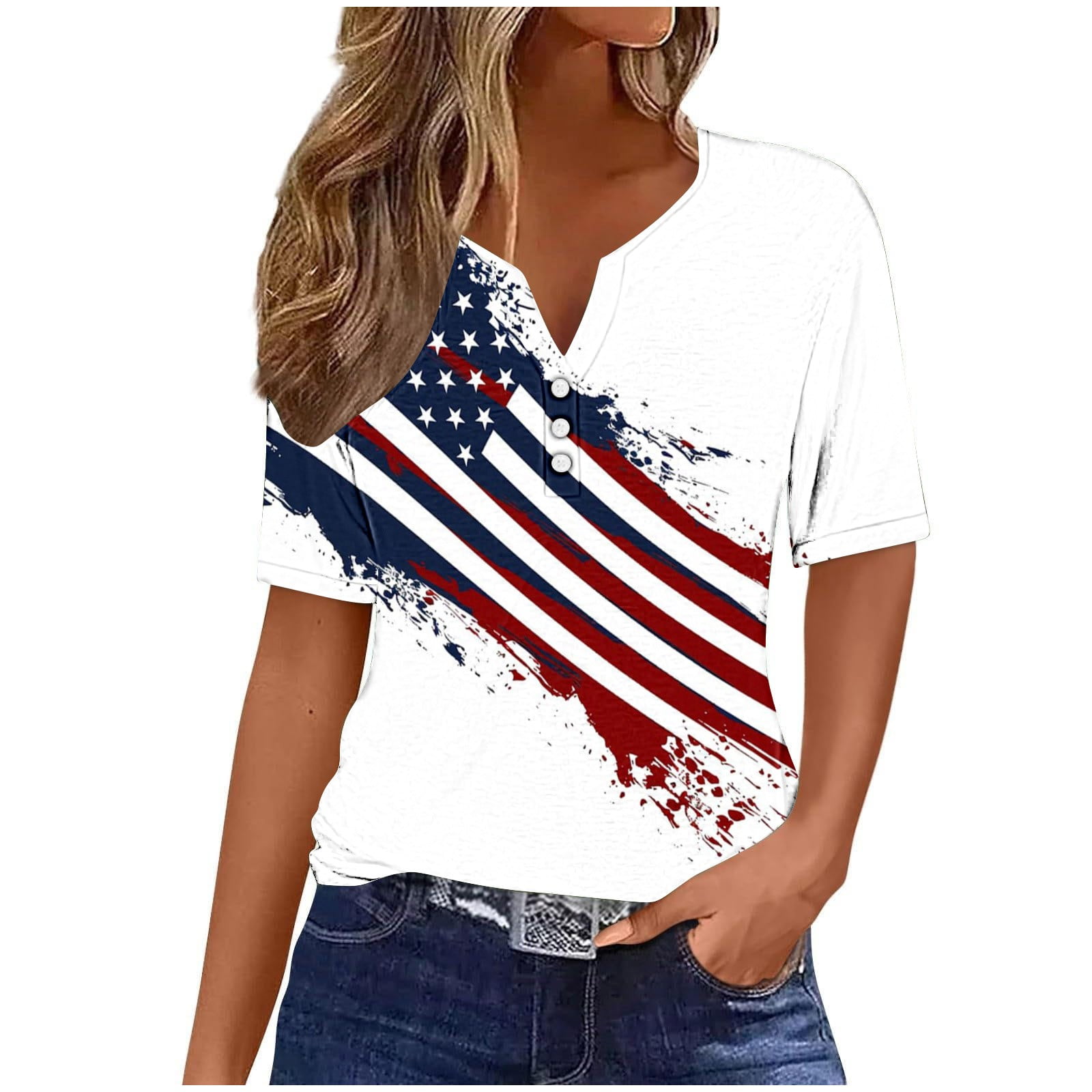 Button American Flag Shirts for Womens 2025 Independence Day Outfits ...