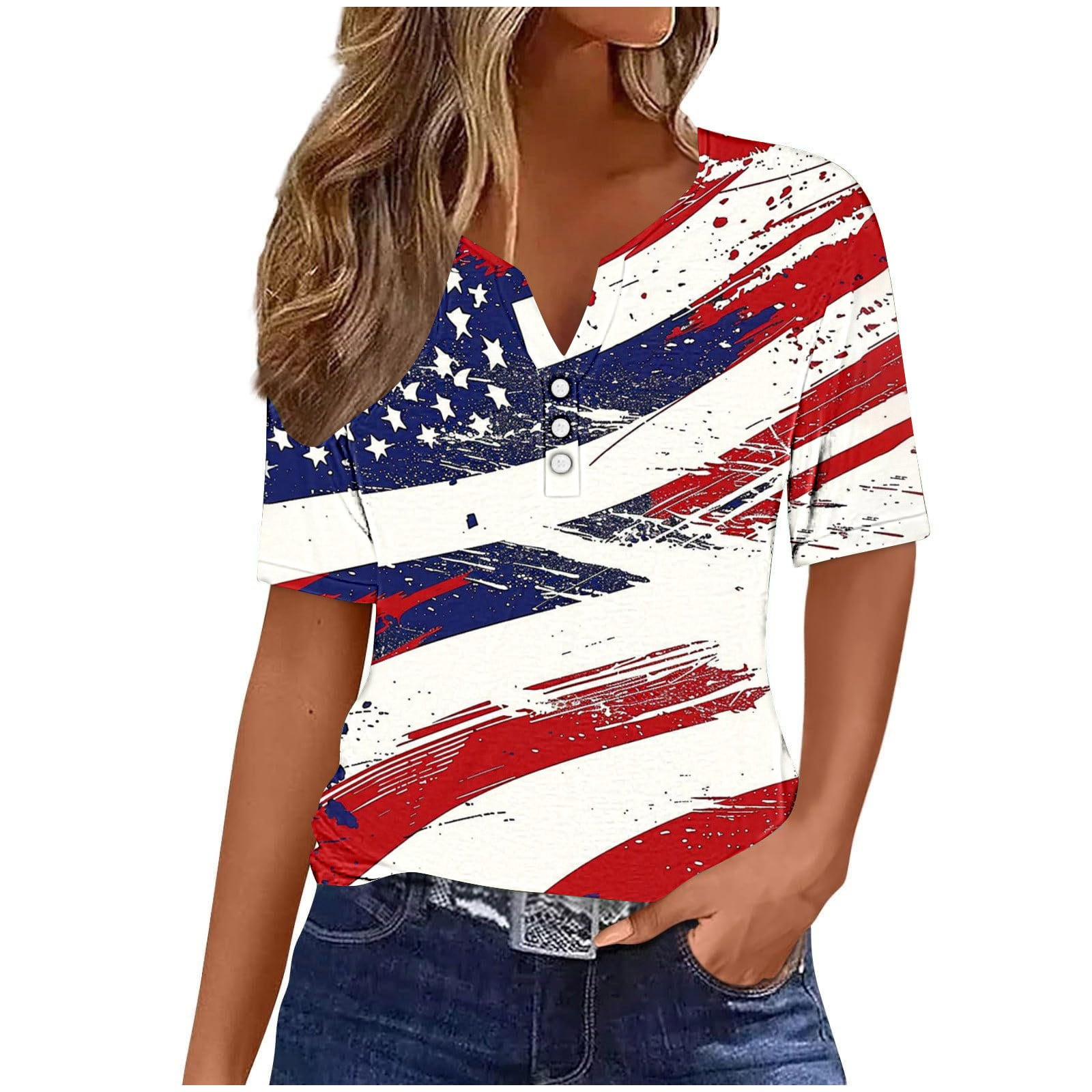 Button American Flag Shirts for Womens 2025 Independence Day Outfits ...