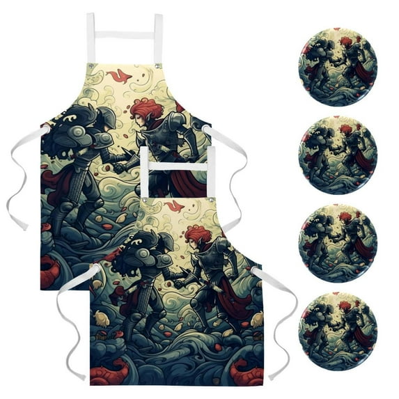 Button Art 2 Pack Waterproof Apron with Pockets and Badges - Button Set ...