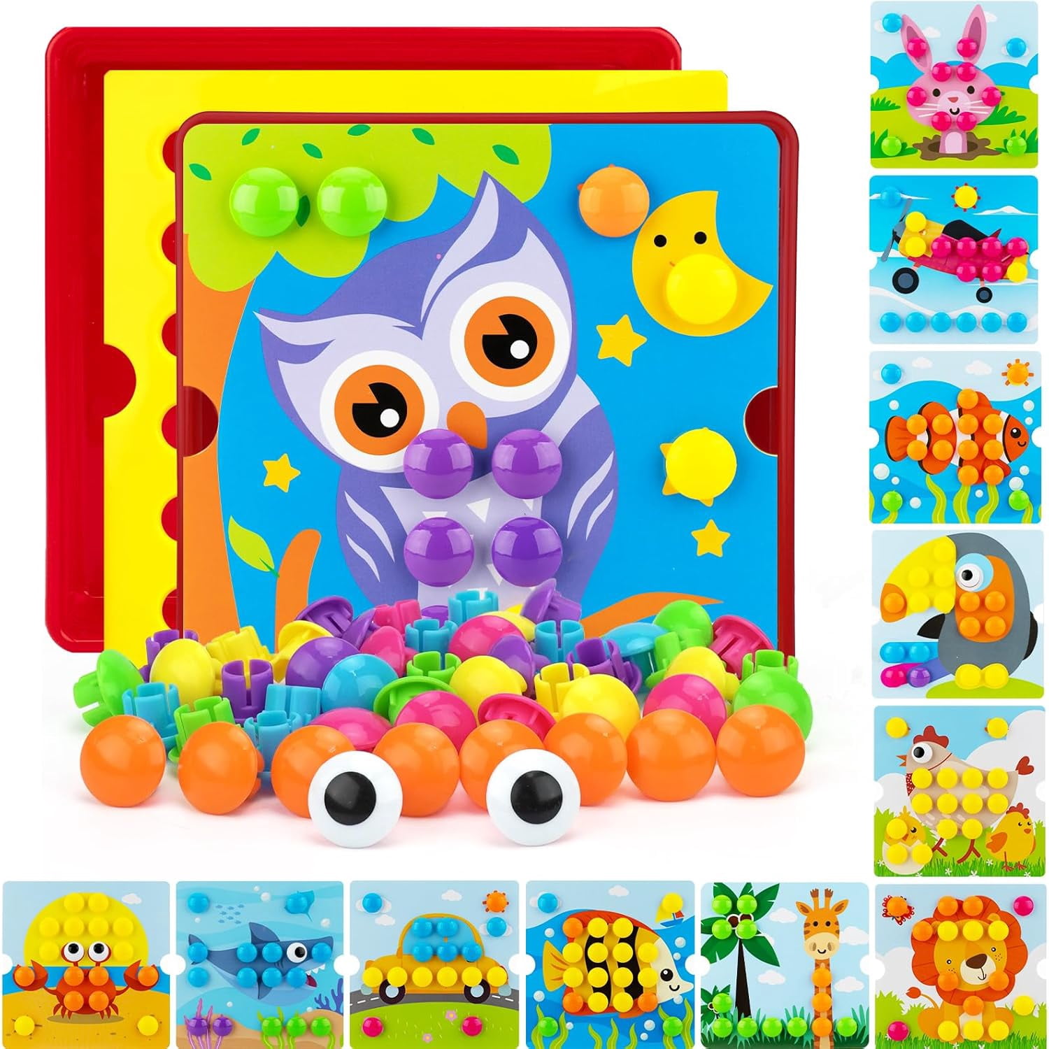 Button Art Toys for Toddlers, Color Matching Mosaic Pegboard for Age 3 ...