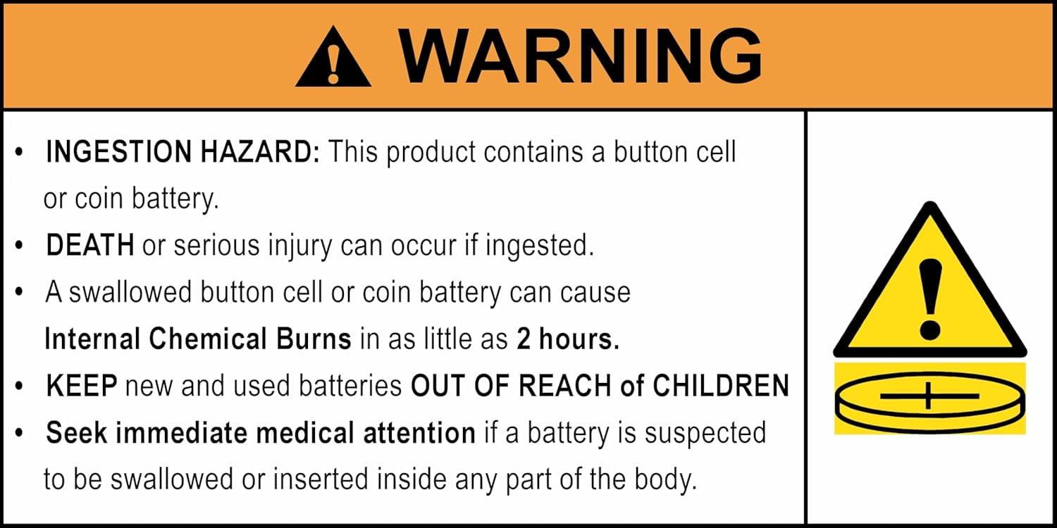 Button Cell Battery Warning Labels - Color-Coded for Ingestion Hazard Compliance, Serious Injury ...