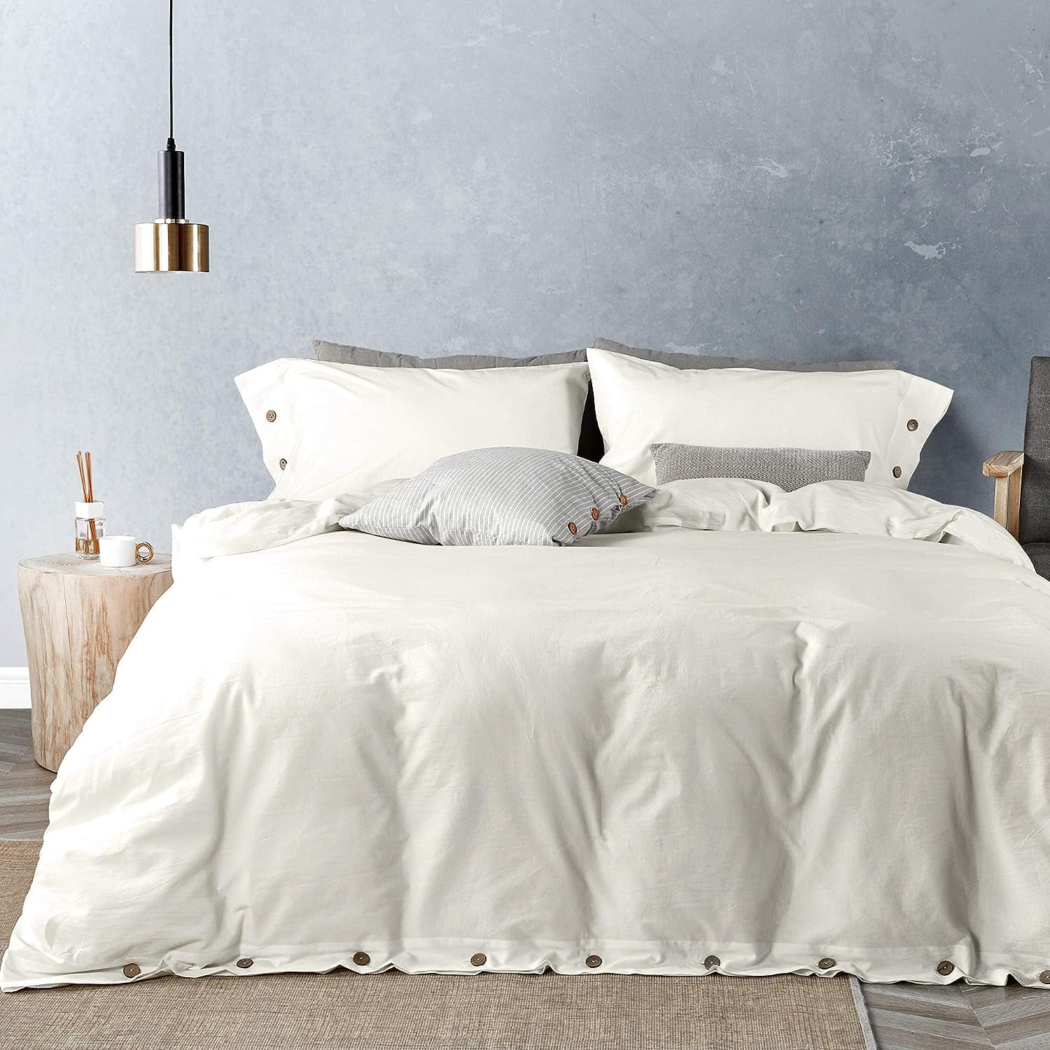 Button Closure Duvet Cover 3 Piece - 100% Egyptian Cotton - 400 Thread ...