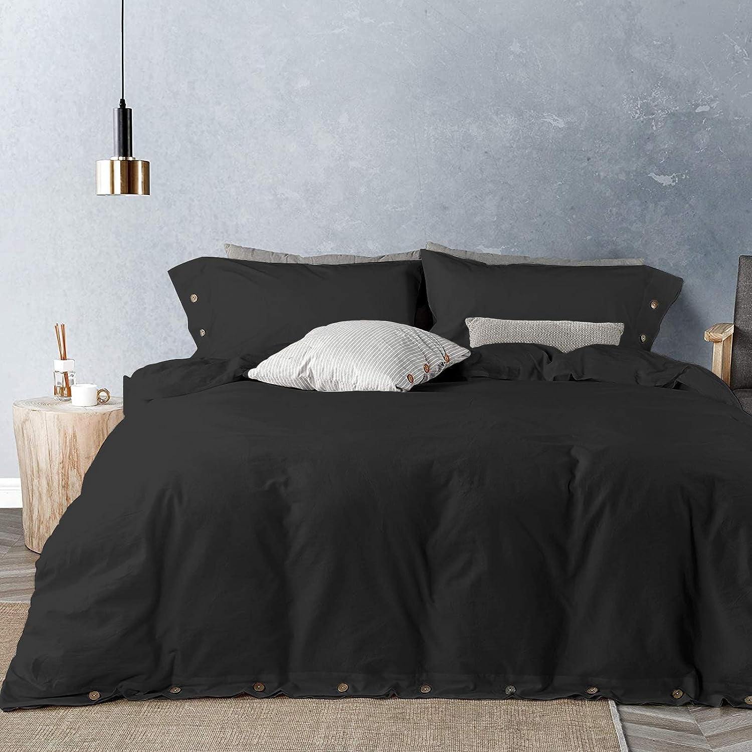 Button Closure Duvet Cover 5 Piece - 100% Egyptian Cotton - 400 Thread ...