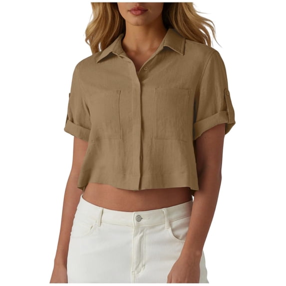 Button Down Cropped for Women Short Sleeve Button Down Cropped for ...