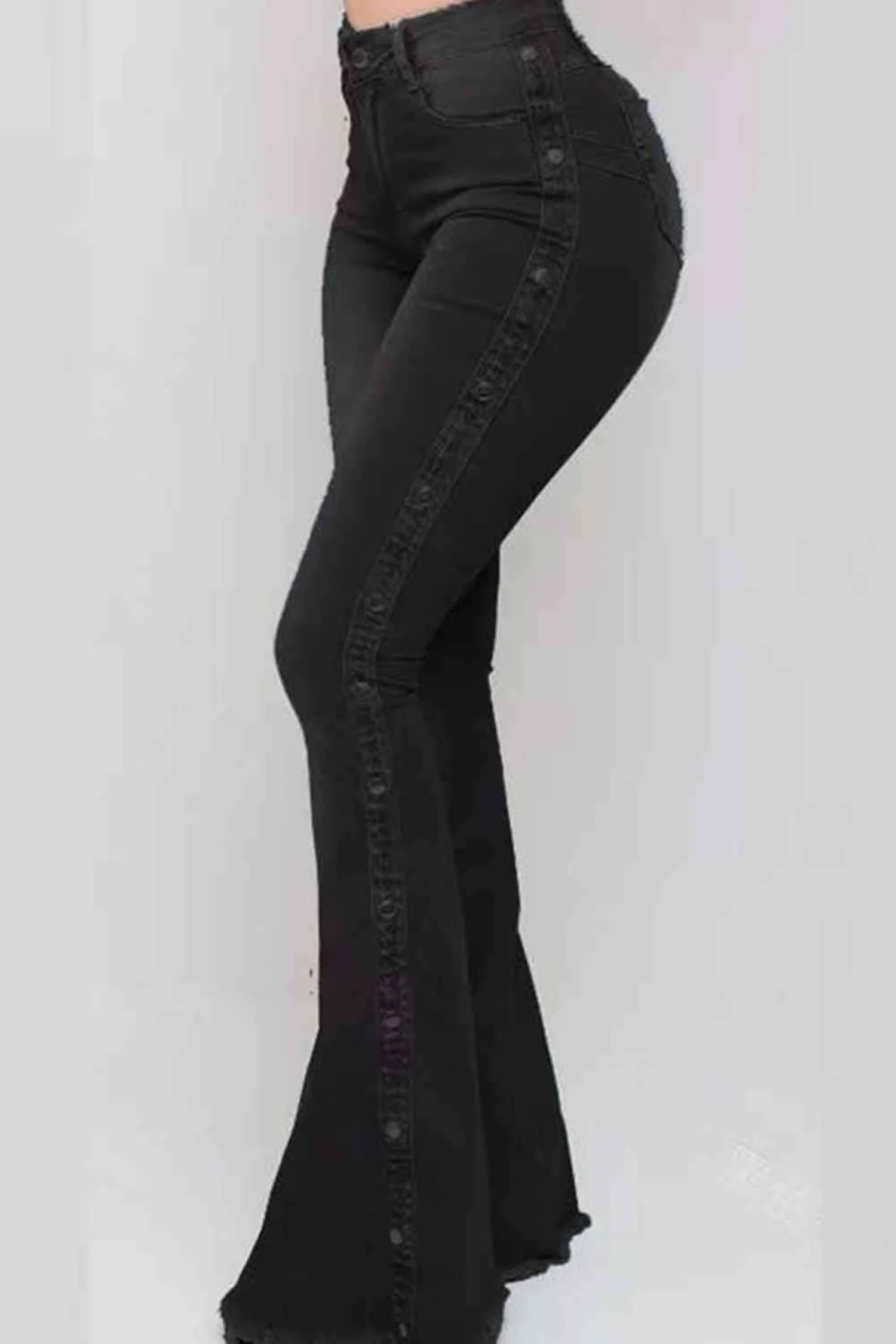 Button Detail Flare Jeans - Walmart.com