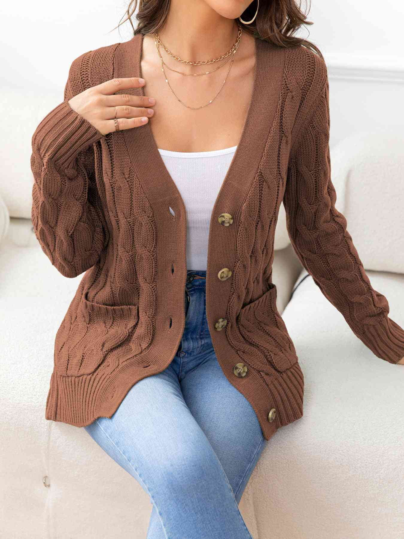 Button Down Cable Knit Cardigan