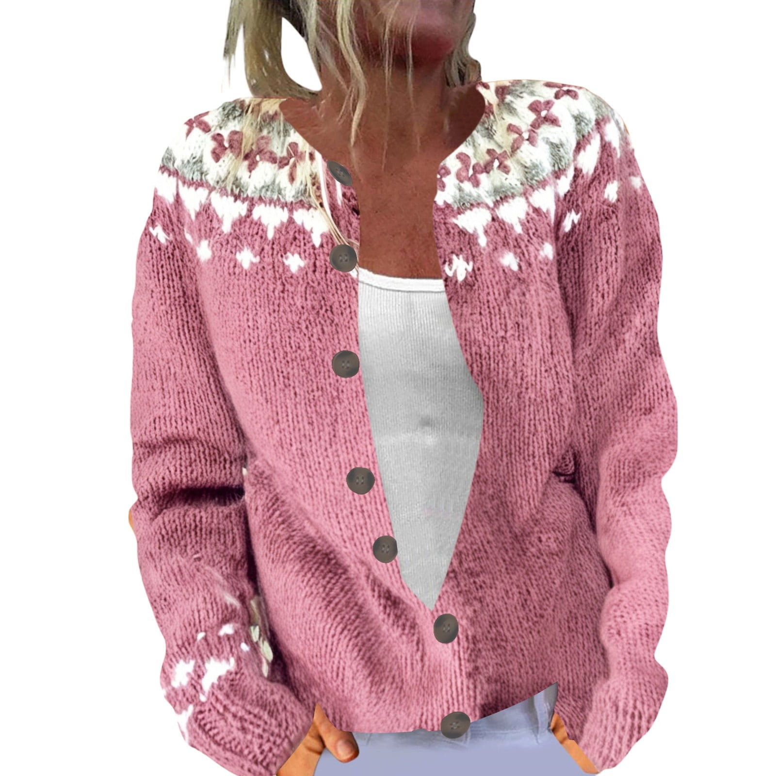 Button Down Cardigan for Women Button Front Fair Isle Style Cardigan ...