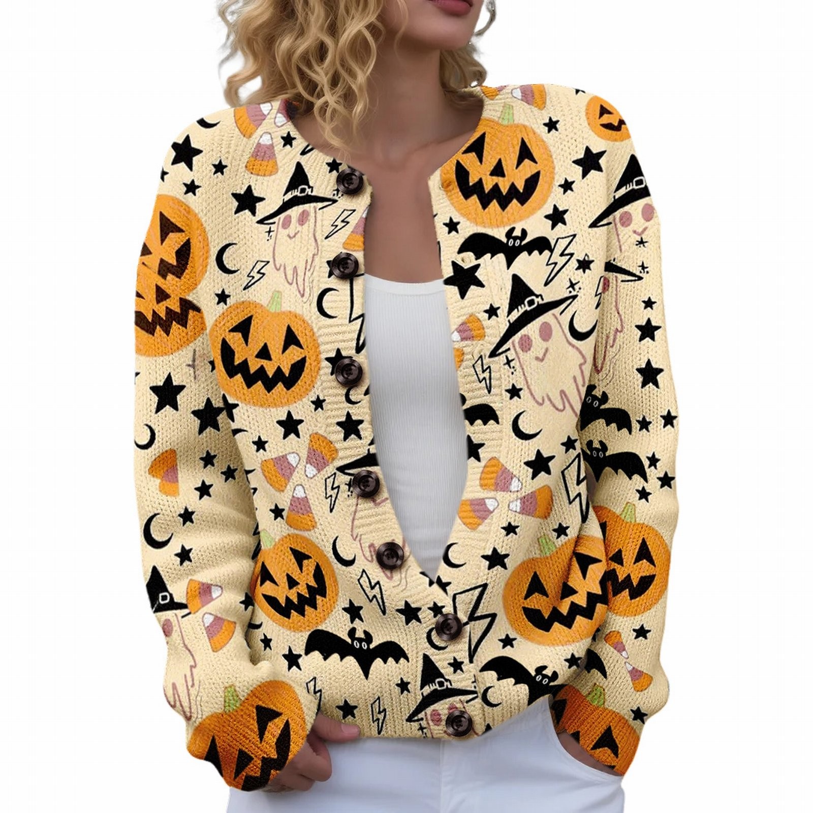 Button Down Cardigan for Women Halloween Print Button Front Cardigan ...