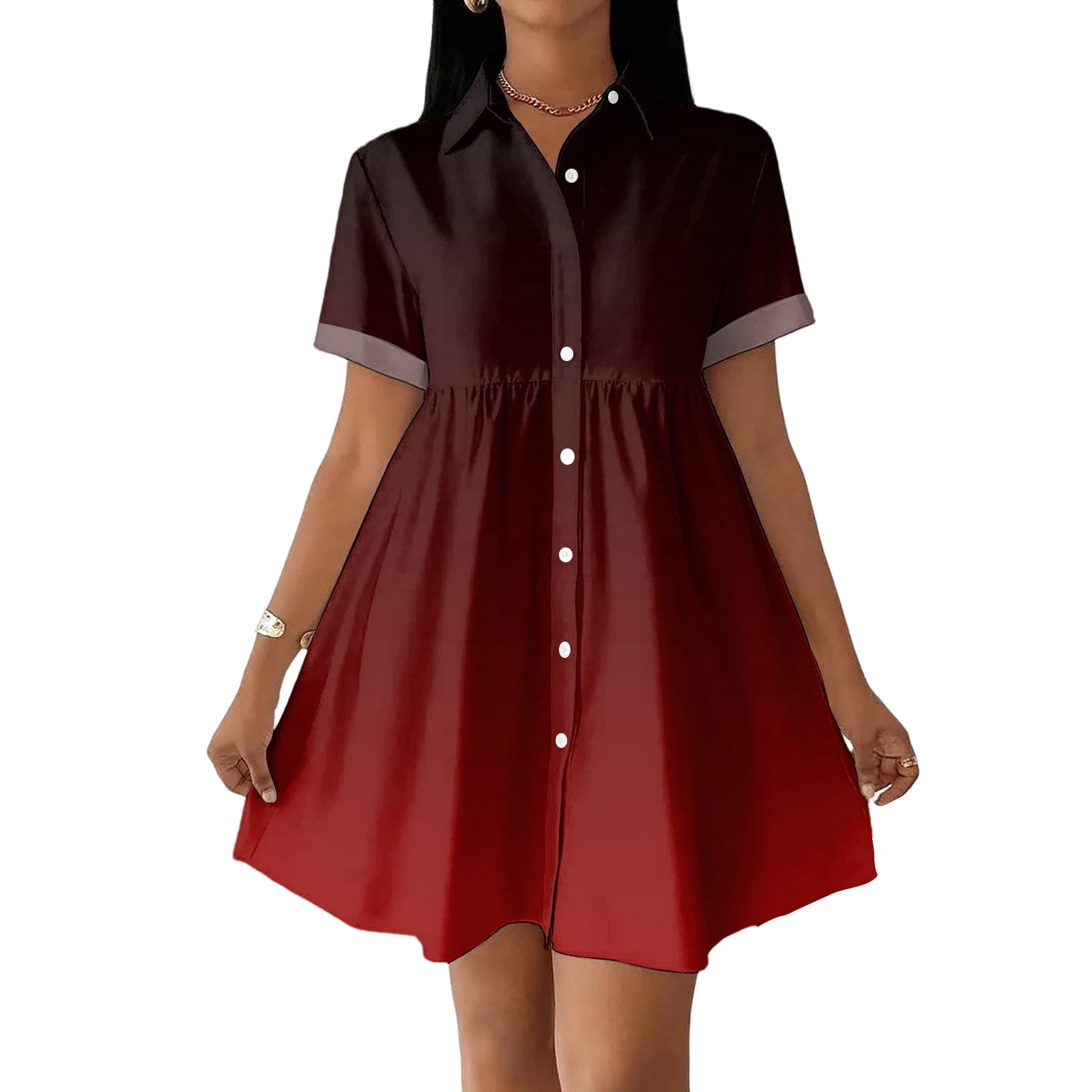 Button Down Dress for Women Casual Summer Short Sleeve A Line Shirt ...