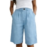Button Down Half Pants Women's Elastic Solid Color Shorts with Pocket ...