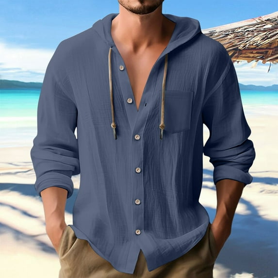 Button-Down Hoodies for Men with Pocket Long Sleeve Shirts Mens Casual ...