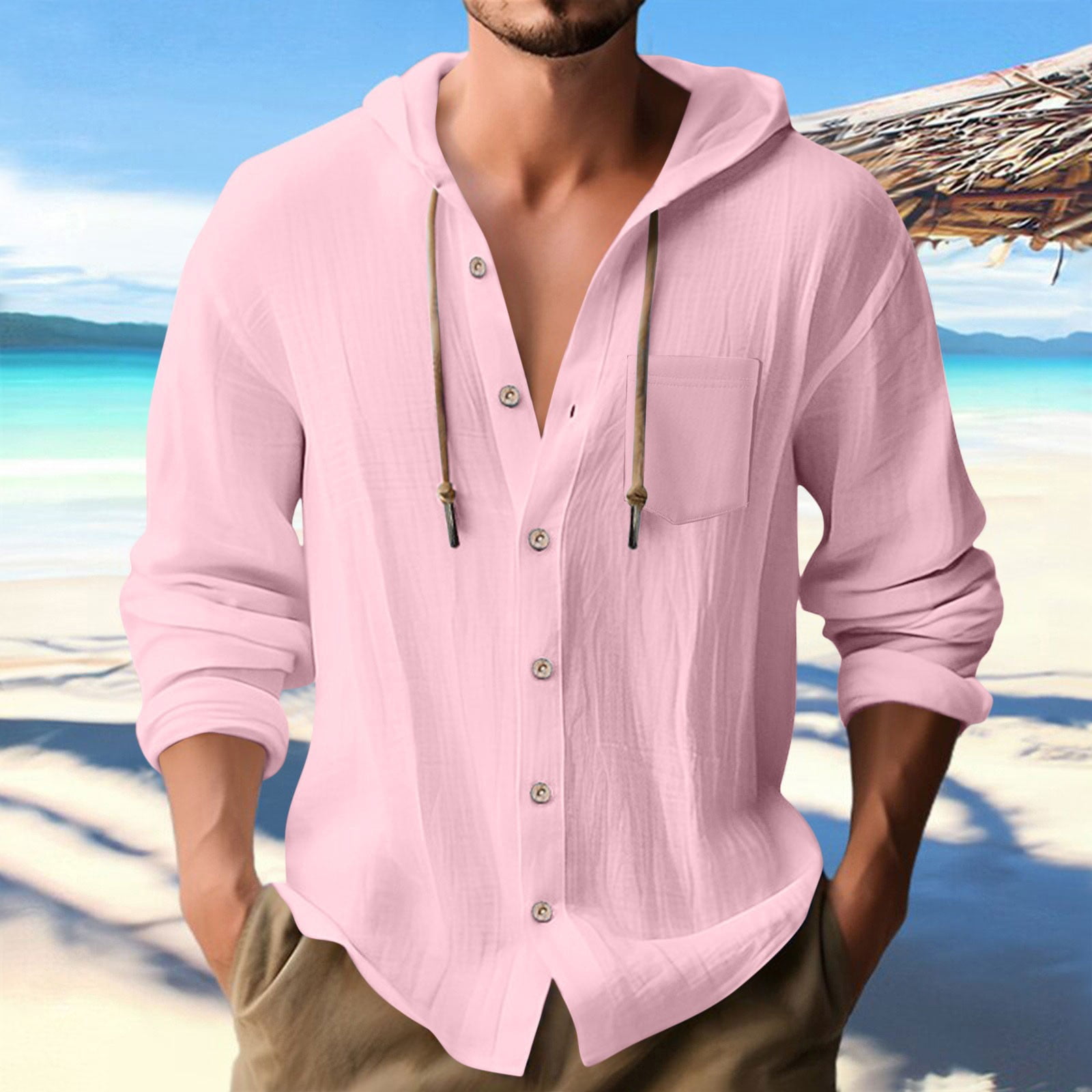 Button-Down Hoodies for Men with Pocket Long Sleeve Shirts Mens Casual ...