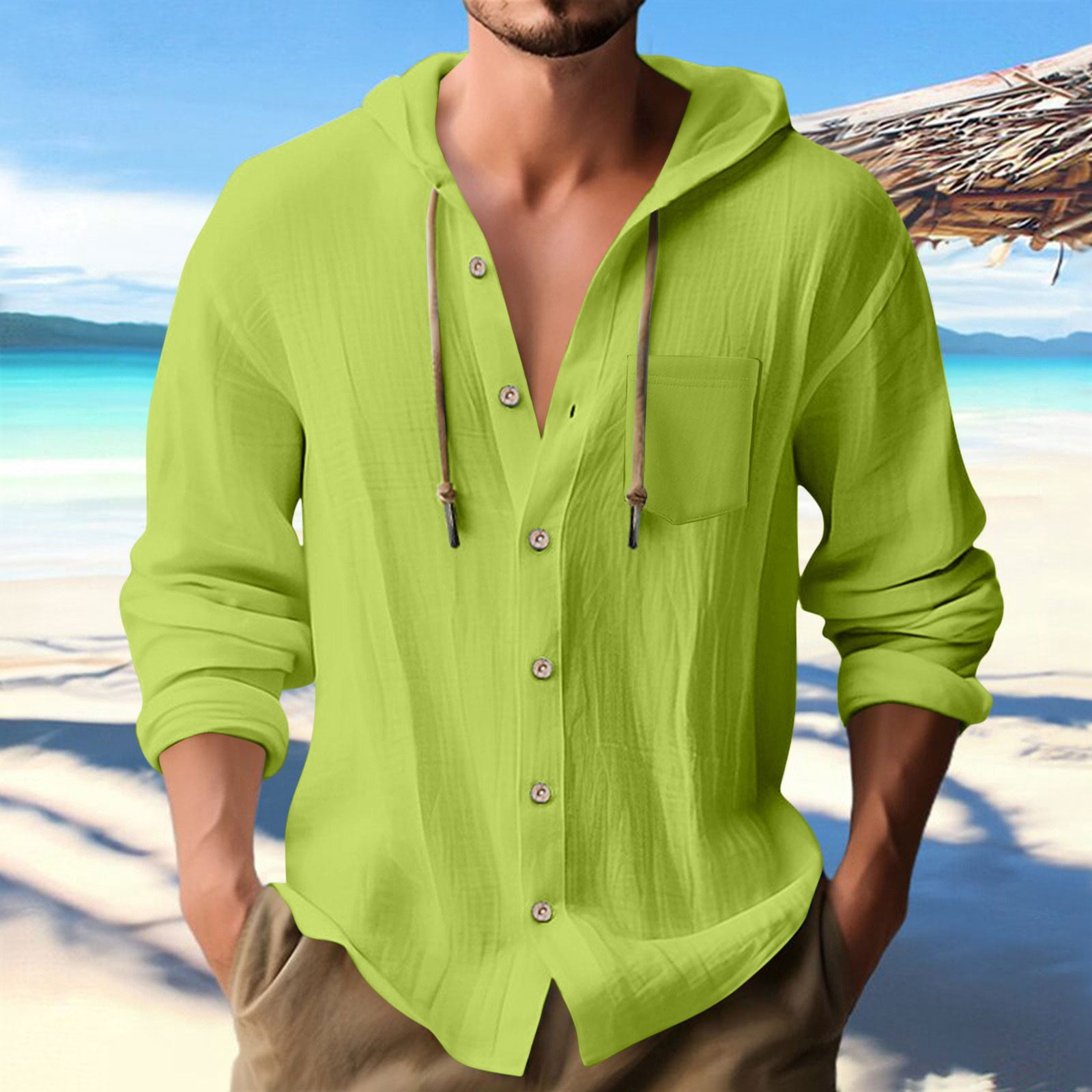 Button-Down Hoodies for Men with Pocket Long Sleeve Shirts Mens Casual ...