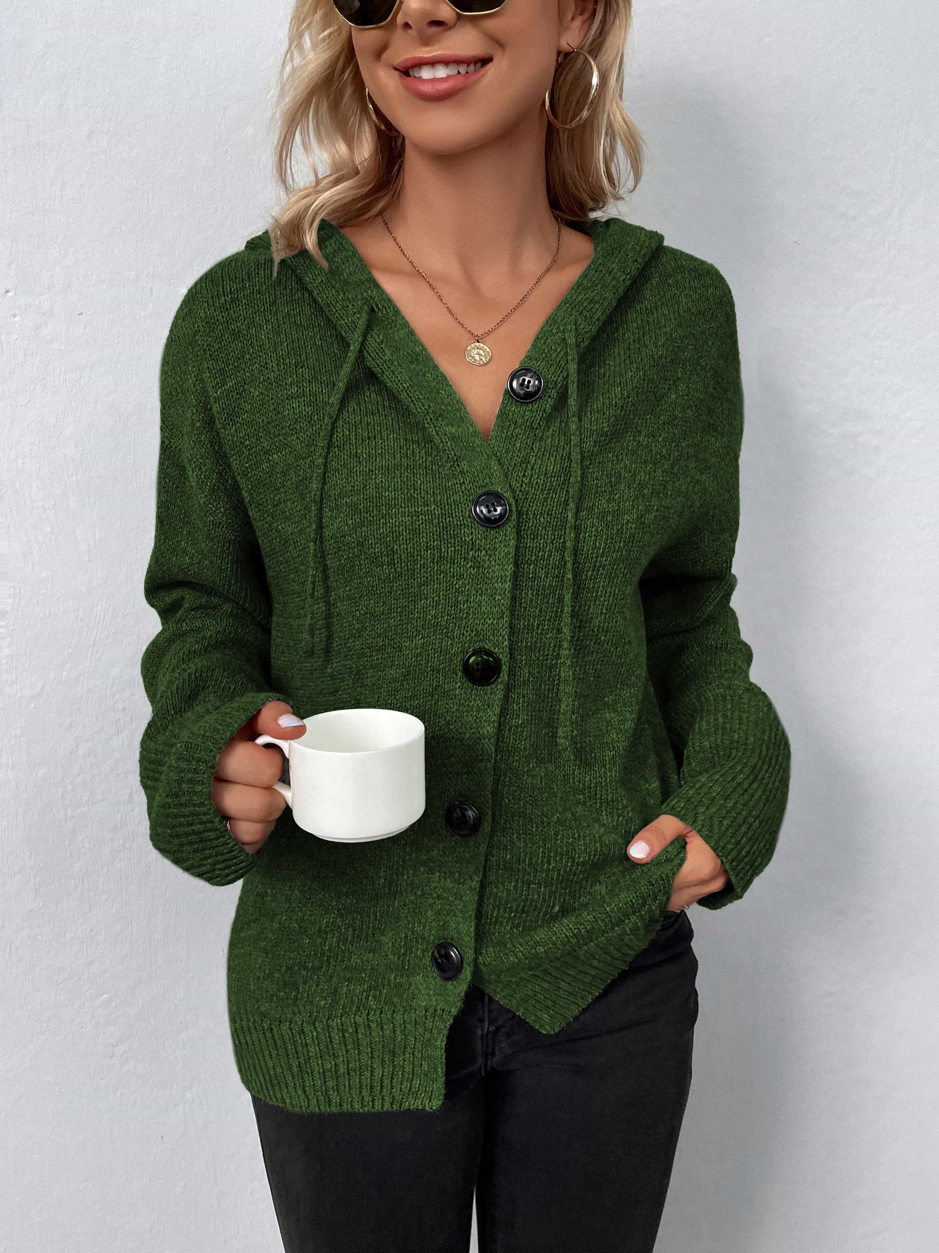 Button-Down Long Sleeve Hooded Sweater - Walmart.com