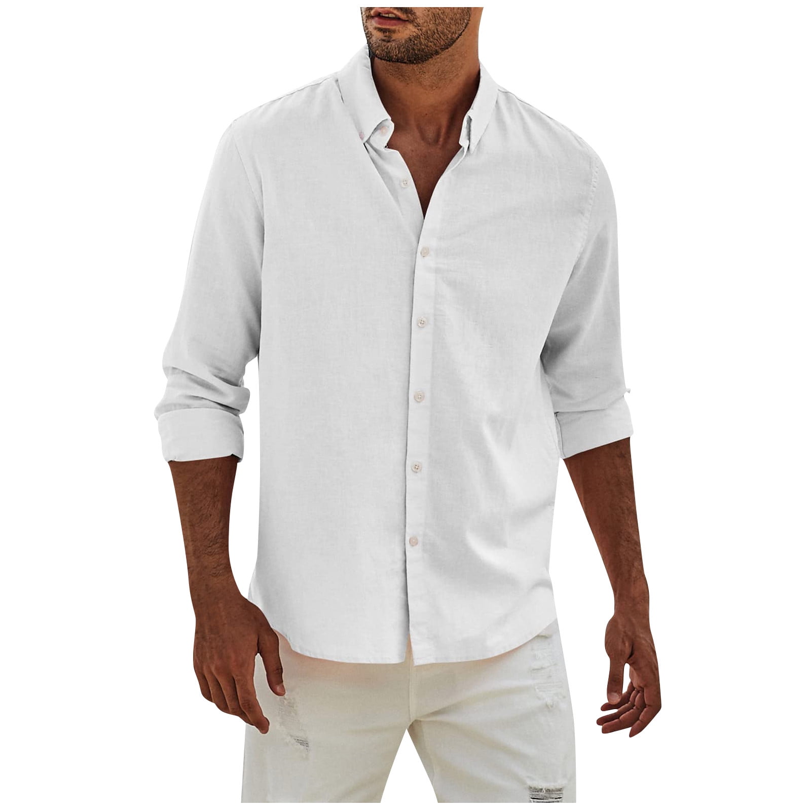 Customer reviews for Qwertyu Button Down Long Sleeve Linen Solid Color ...