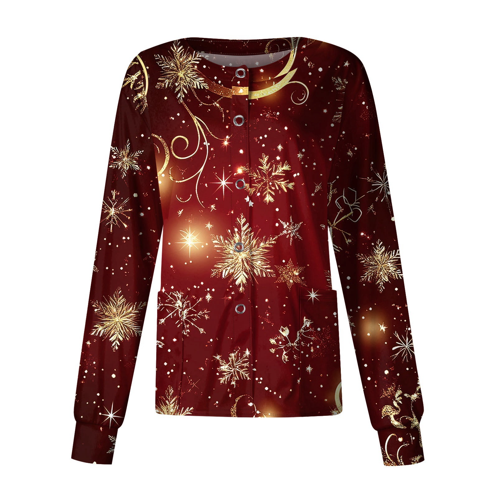 Button Down Long Sleeve Scrub Jackets for Woman Stretch Cute Printed ...