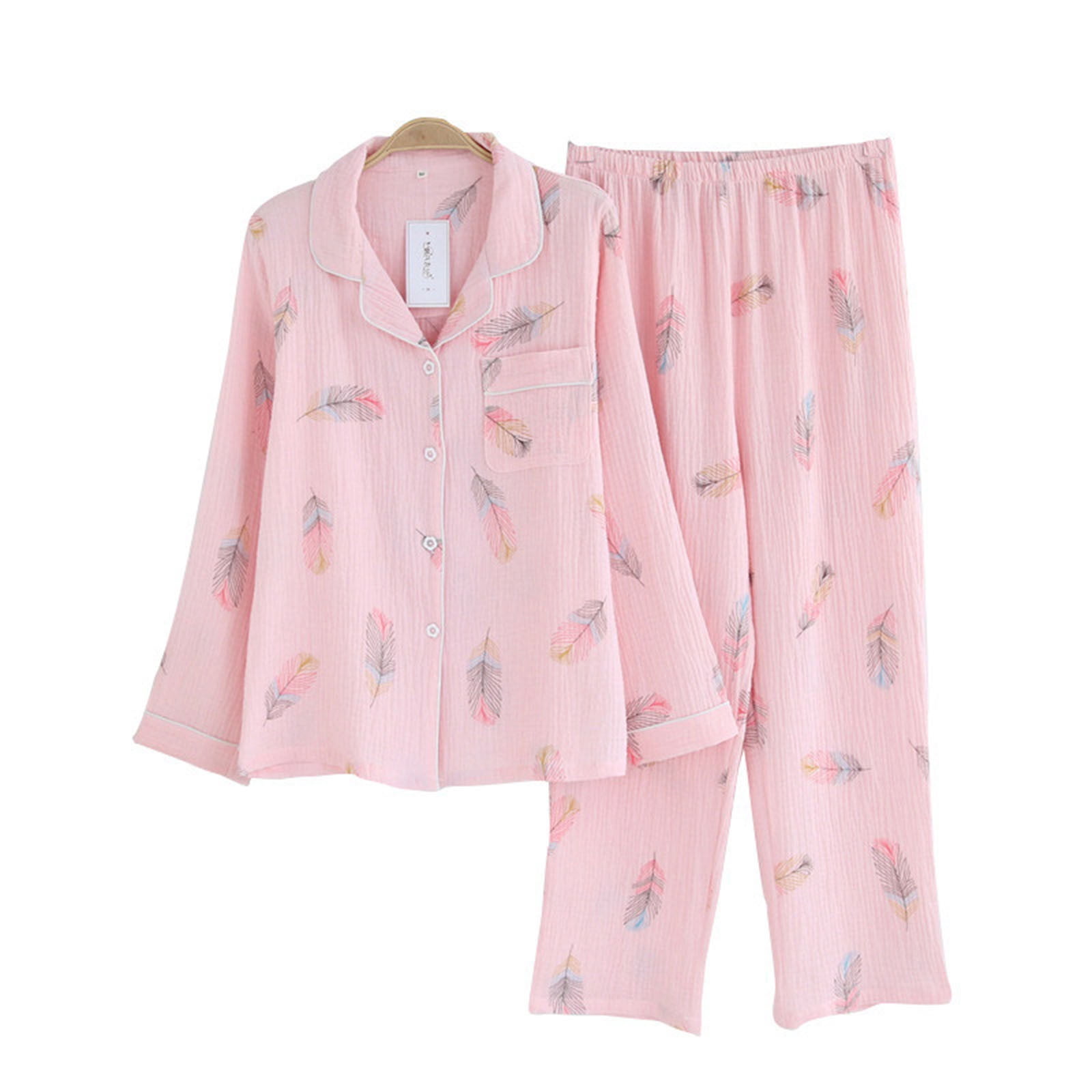 Button Down Pajamas Sets for Women Floral Print Loose Lapel Sleepwear ...