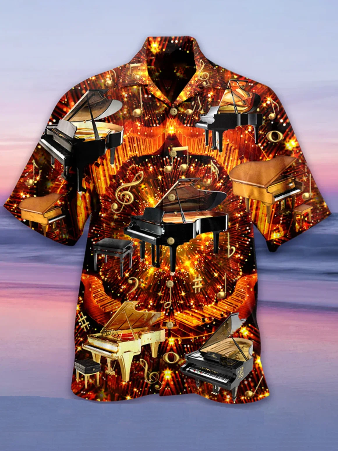 Button-Down Shirt Cartoon Musical Instrument Men's Hawaiian Shirt ...