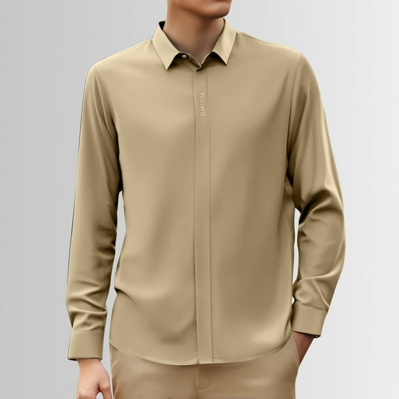 Button Down Shirt Men Casual Fashion Stretch Collar Regular Fit Long ...