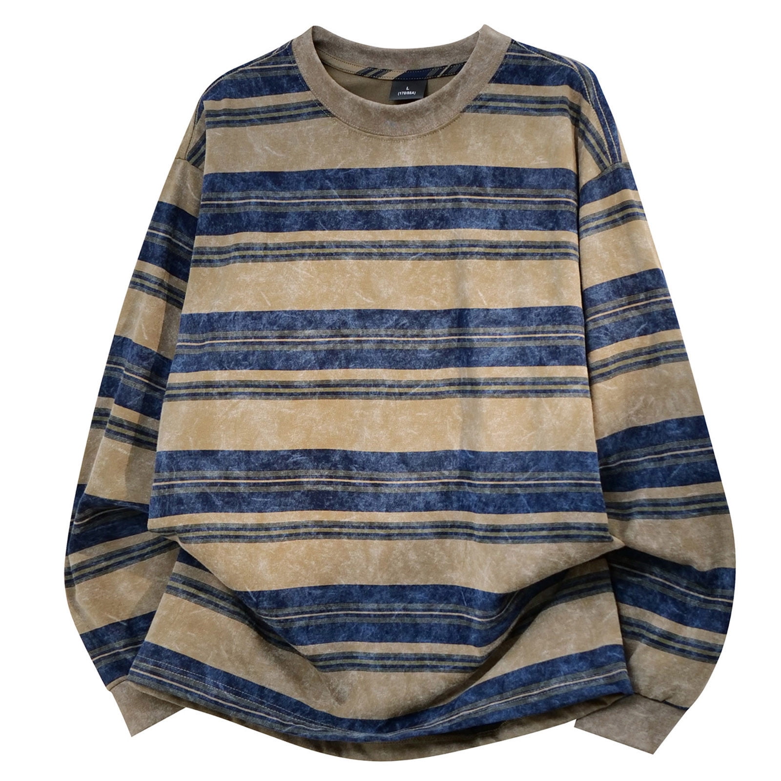 Button Down Shirt Men Fall Striped Long Sleeve Double Yarn Knitted Crew ...